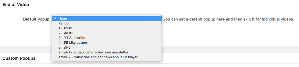 Video Actions HTML Pop ups